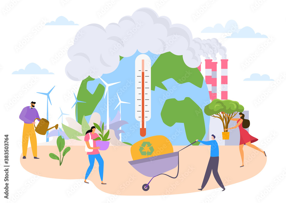 Care about earth ecology concept, global warming vector illustration ...