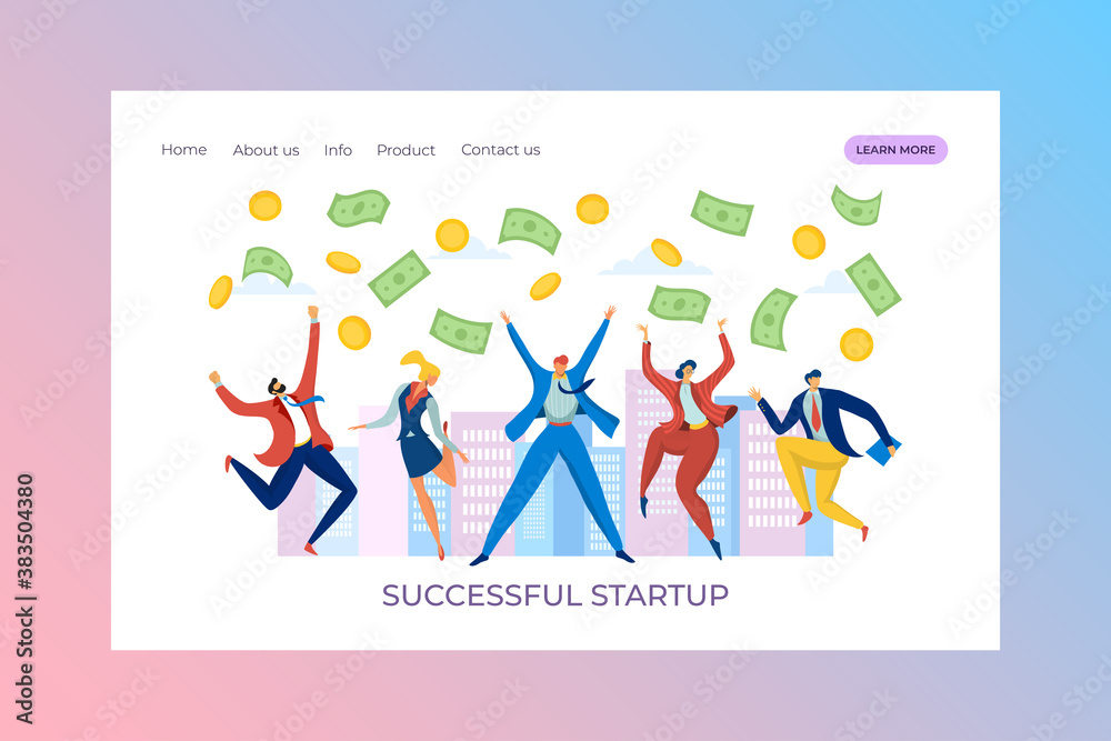 Successful business money, happy man woman vector illustration. Success ...