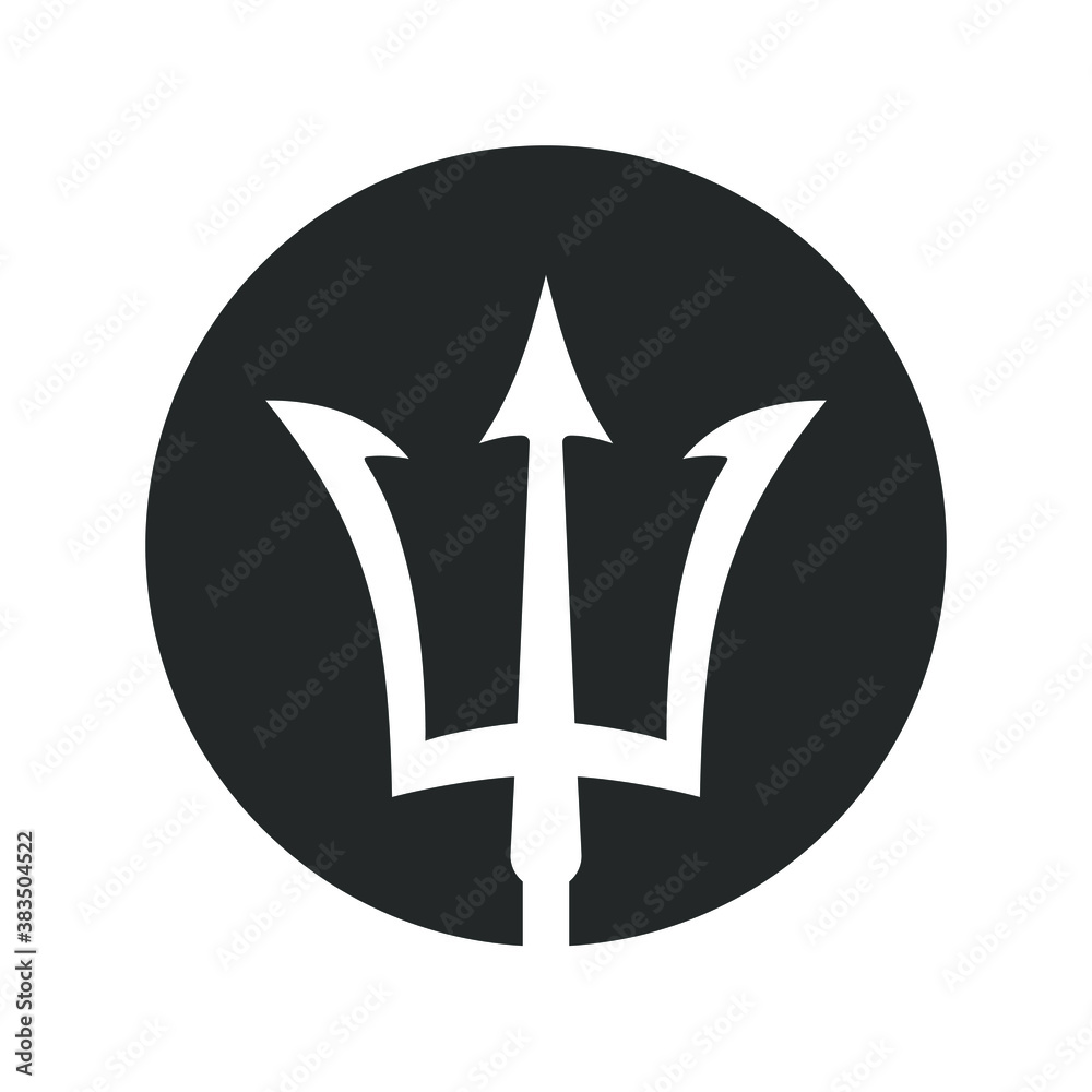 Trident graphic icon. Trident Poseidon sign in the circle isolated on ...