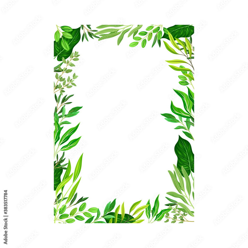 Rectangular Shaped Frame with Green Leaves or Foliage Vector ...