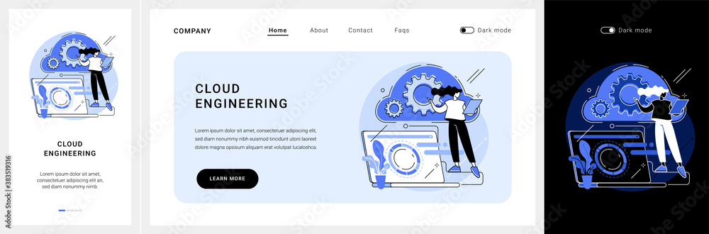 Cloud engineering website UI kit. Cloud-based computing, hosted data ...