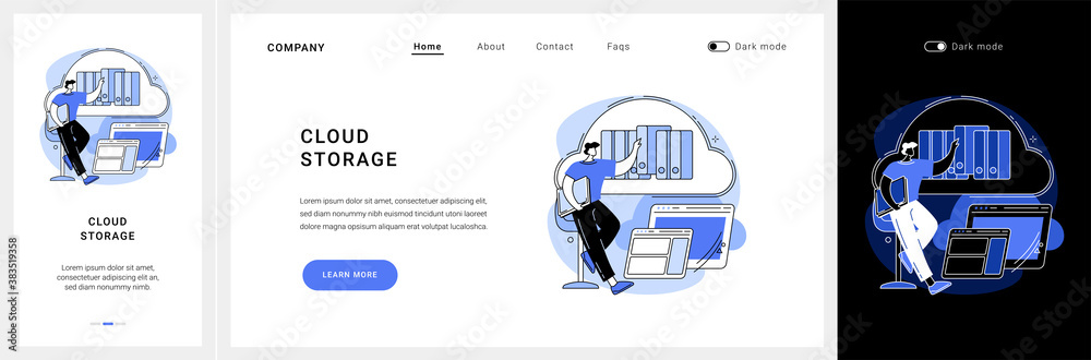 Cloud storage website UI kit. Digital hosted storage, database security, data infrastructure ...