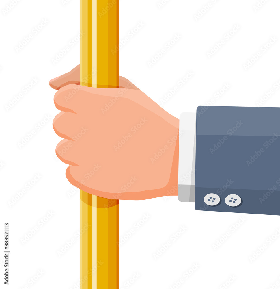 Hand holding the handrail in transport. Handles for safety ...