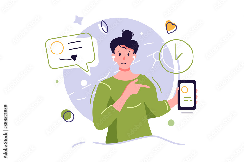 Young girl project manager shows the project on the phone isolated on ...