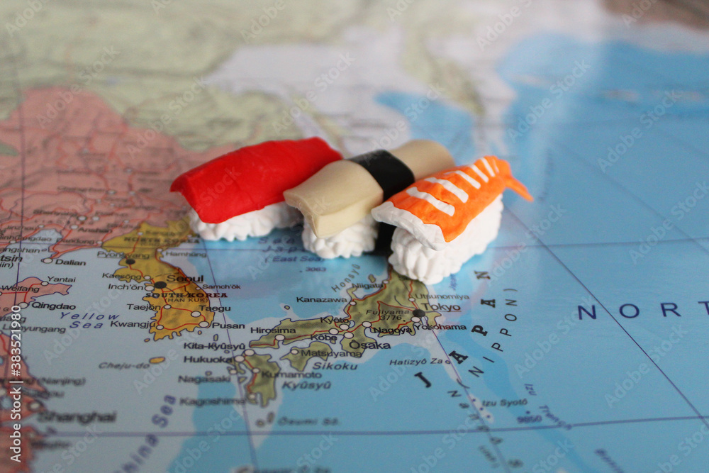 Nigiri Sushi on a map of Japan - Asia map Stock Photo | Adobe Stock