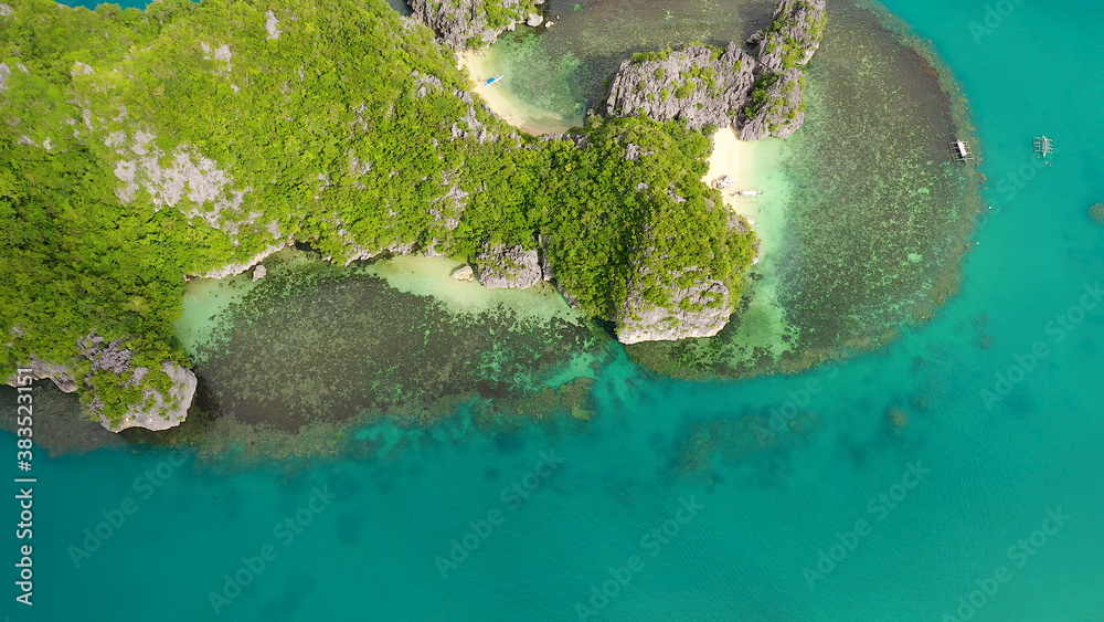 Tropical islands Kagbalinad and blue sea, aerial view . Caramoan ...