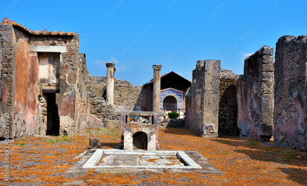 Ruins of Ancient Roman city of Pompeii Italy, was destroyed and buried ...