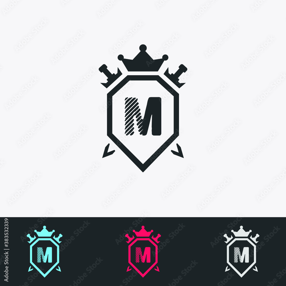 Letter M Shield, Sword, Crown -Abstract Logo - Vector Design vector de ...
