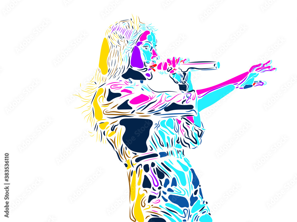 Pop star. Singer, musician, artist woman character. Abstract color ...