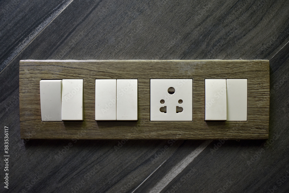 DESIGNER wooden ELECTRICAL SWITCH BOARD WITH 5 PIN SOCKET SWITCHES ON ...