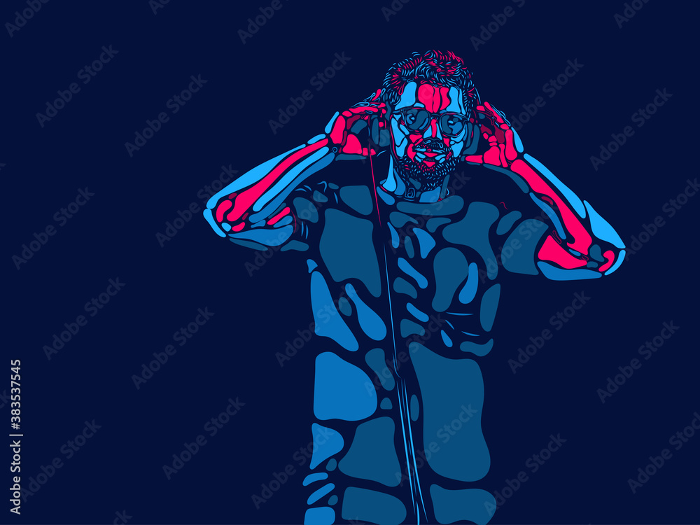 DJ, party time. Singer, musician, artist man character. Abstract color ...