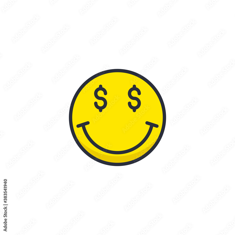 Money face smiley vector icon symbol emoticon isolated on white ...