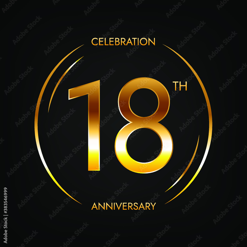 18th anniversary. Eighteen years birthday celebration banner in bright ...