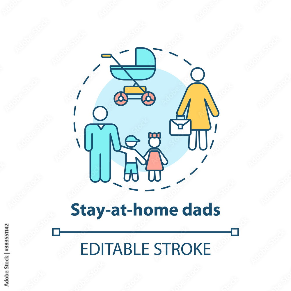 Stay at home dads concept icon. Changing gender roles. Working from ...