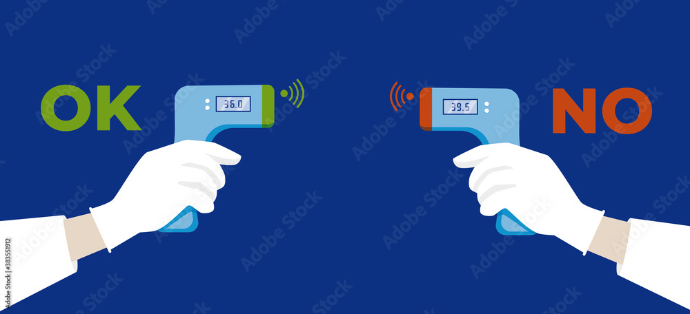 Vetor de prise de température pour stopper la propagation du virus covid 19 do Stock | Adobe Stock