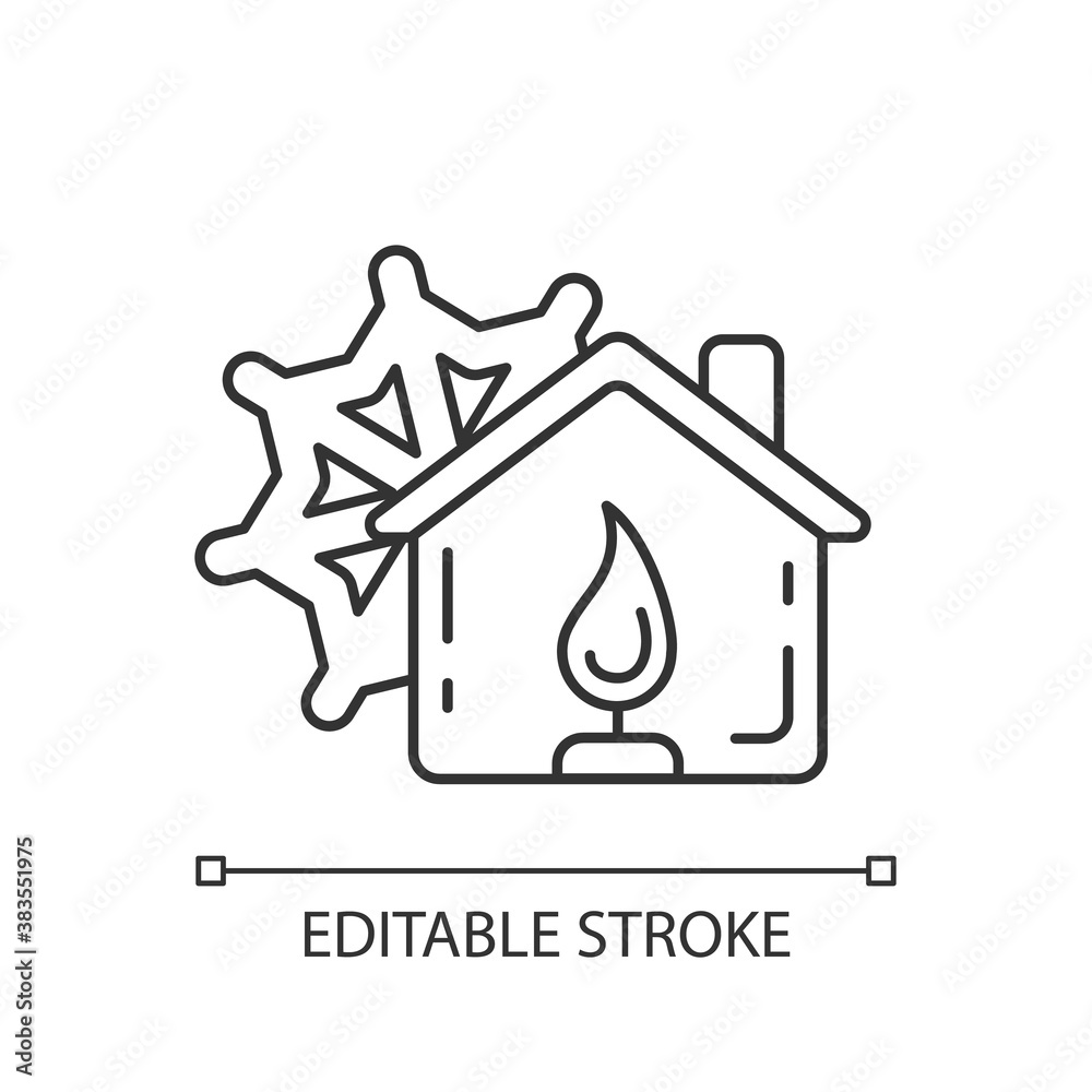 Warming center linear icon. Short-term emergency shelter. Death and ...