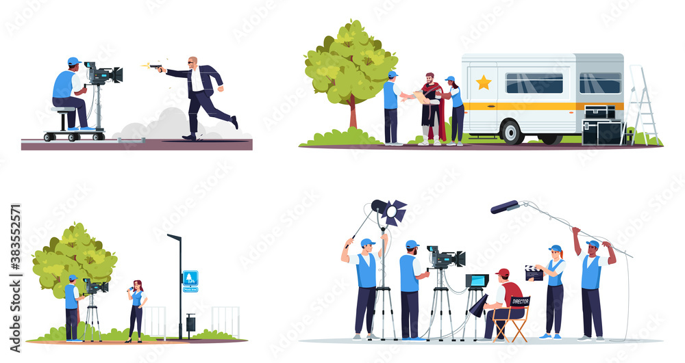 Movie creation semi flat RGB color vector illustration set. Inovation ...