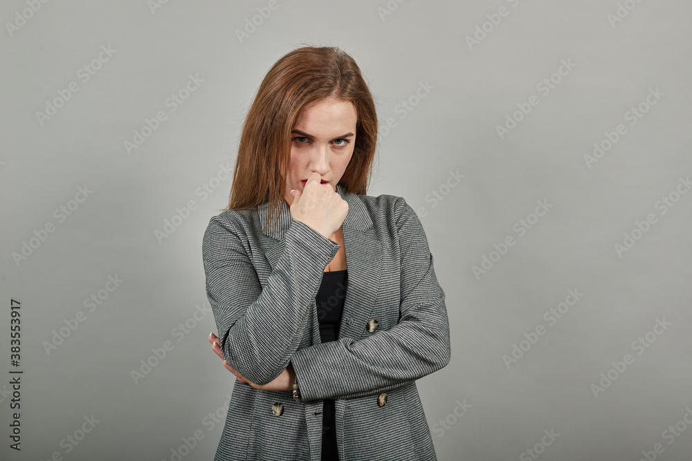 Attractive scowling angry, Head shot scowl, was offended gloomy ...