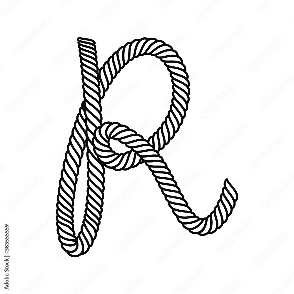 Rope Hand Draw Alphabet with Rope. Letter R. , Design element for logo ...