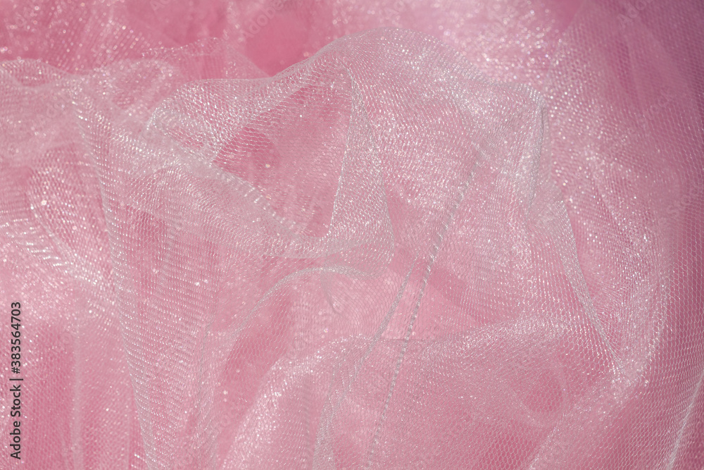 Pink tulle fabric texture top view. Coral background. Fashion color ...