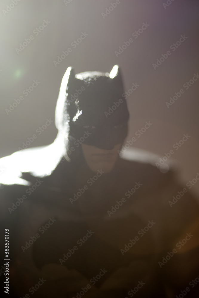 NEW YORK USA - NOV 11 2017: Batman action figure silhouetted against ...