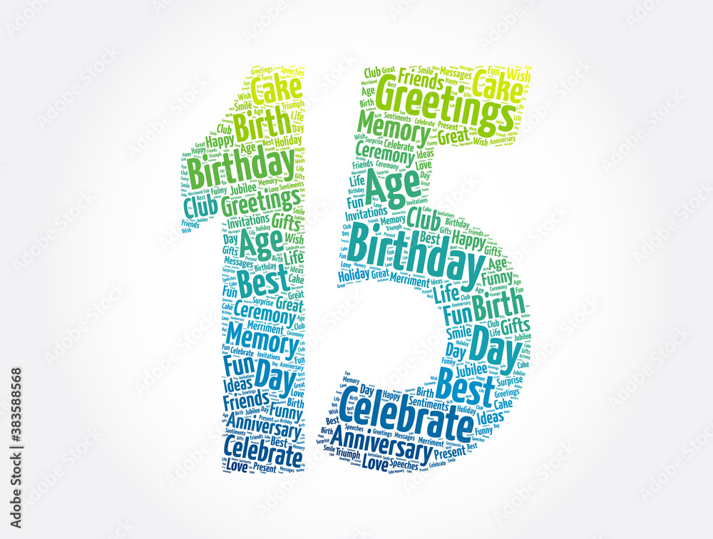 Happy 15th birthday word cloud, holiday concept background Stock Vector ...