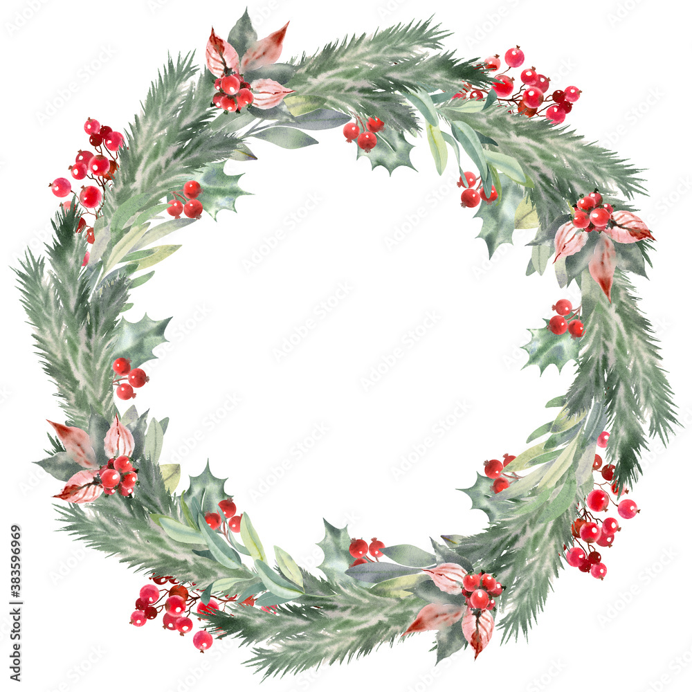 Watercolor Christmas Wreath Clipart, Hollyhock Clip Art, Watercolor ...