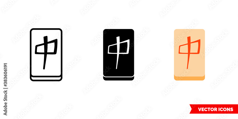 Mahjong icon of 3 types color, black and white, outline. Isolated ...