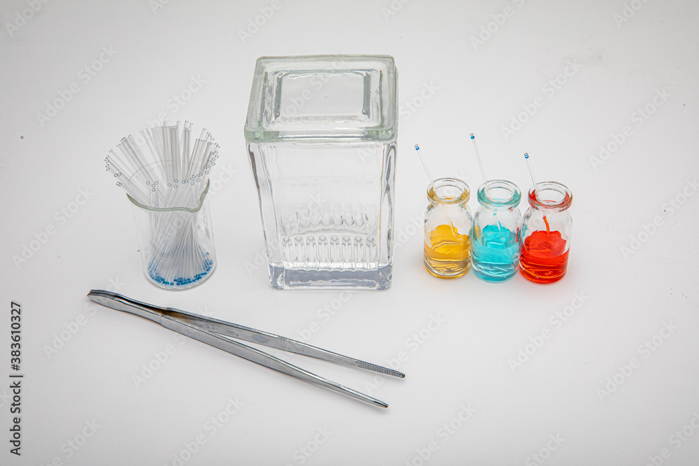 Chemistry of thin layer chromatography with plate, solvent and samples ...