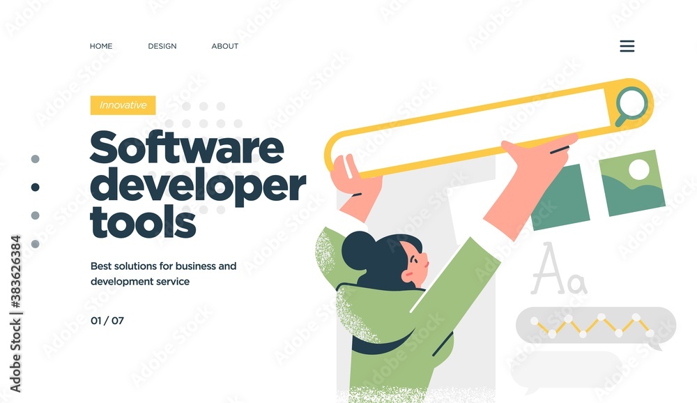 Vetor de Landing page template of developing computer software, coding and programming . Modern ...