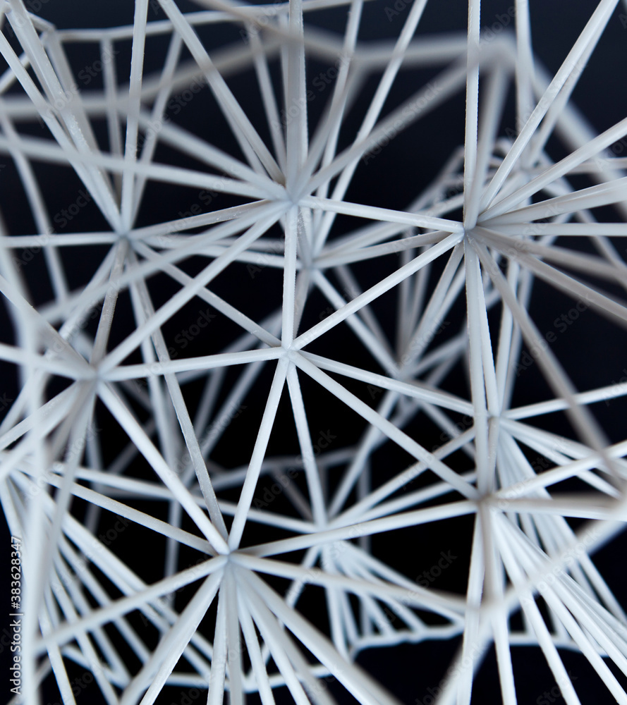 Abstract structure 3D printed. Net structure against black background ...