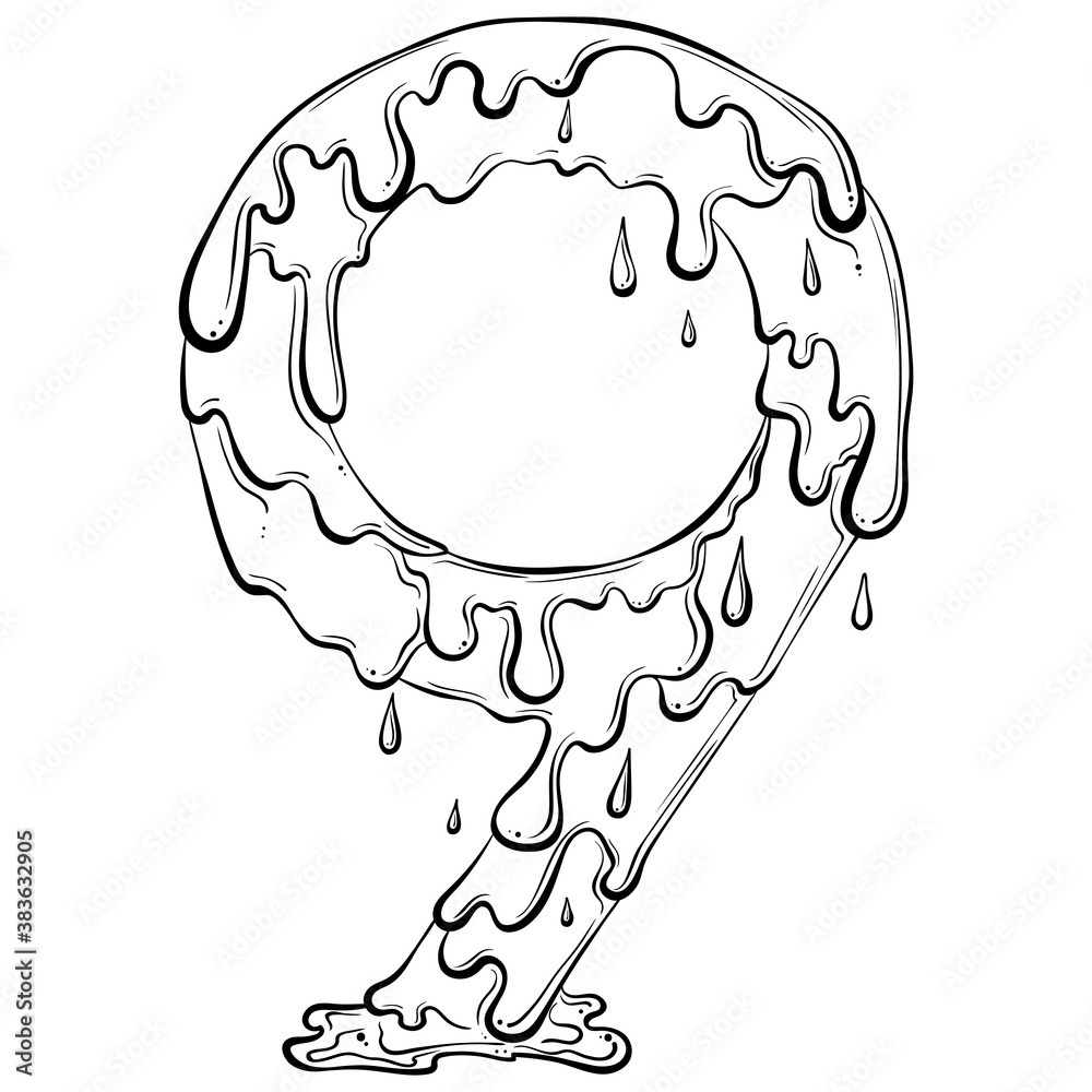 Number 9 with flow drops and goo splash. Dripping liquid symbol. Vector ...