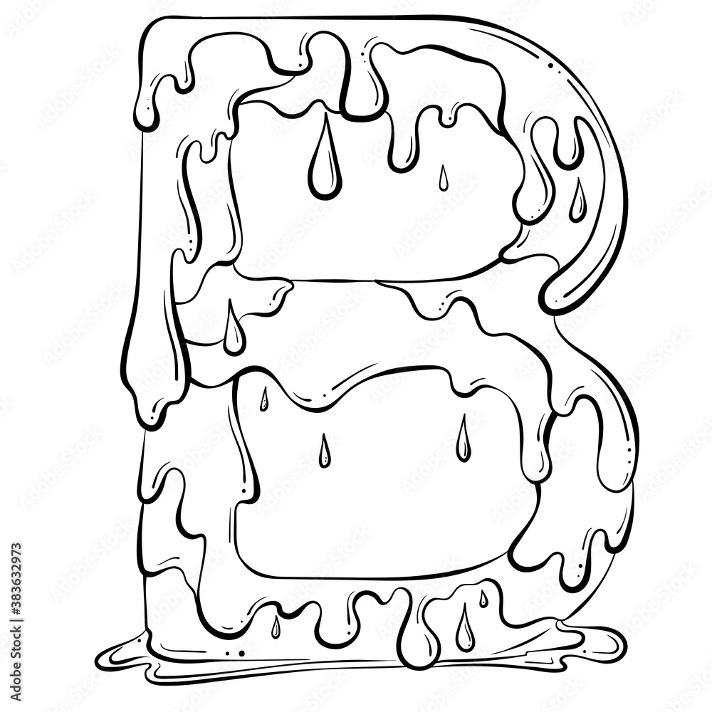 Letter B with flow drops and goo splash. Dripping liquid symbol. Vector ...