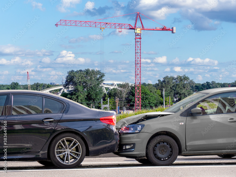 Minor car accident of two cars. Car crash on city road. Damage to ...