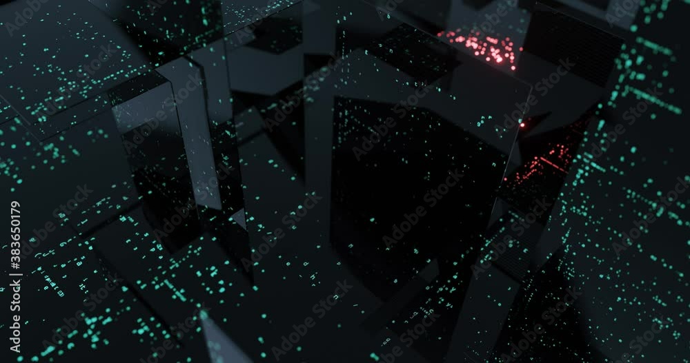 Source code on many monitor screens. Futuristic technology neon ...