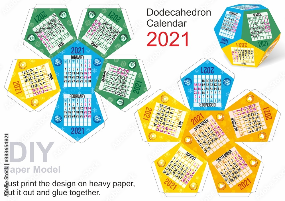 Calendar 2021, Dodecahedron Calendar. Week starts Monday. Weekend days ...