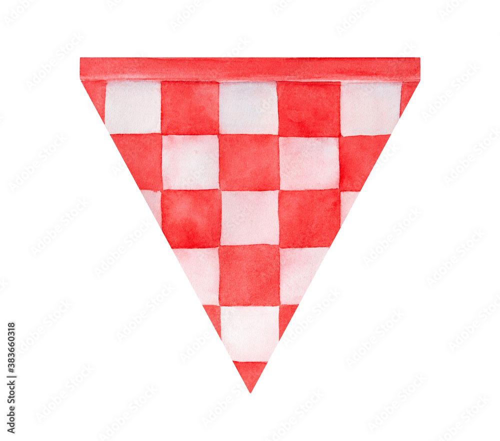 Festive triangular flag with red and white checkered pattern. One ...