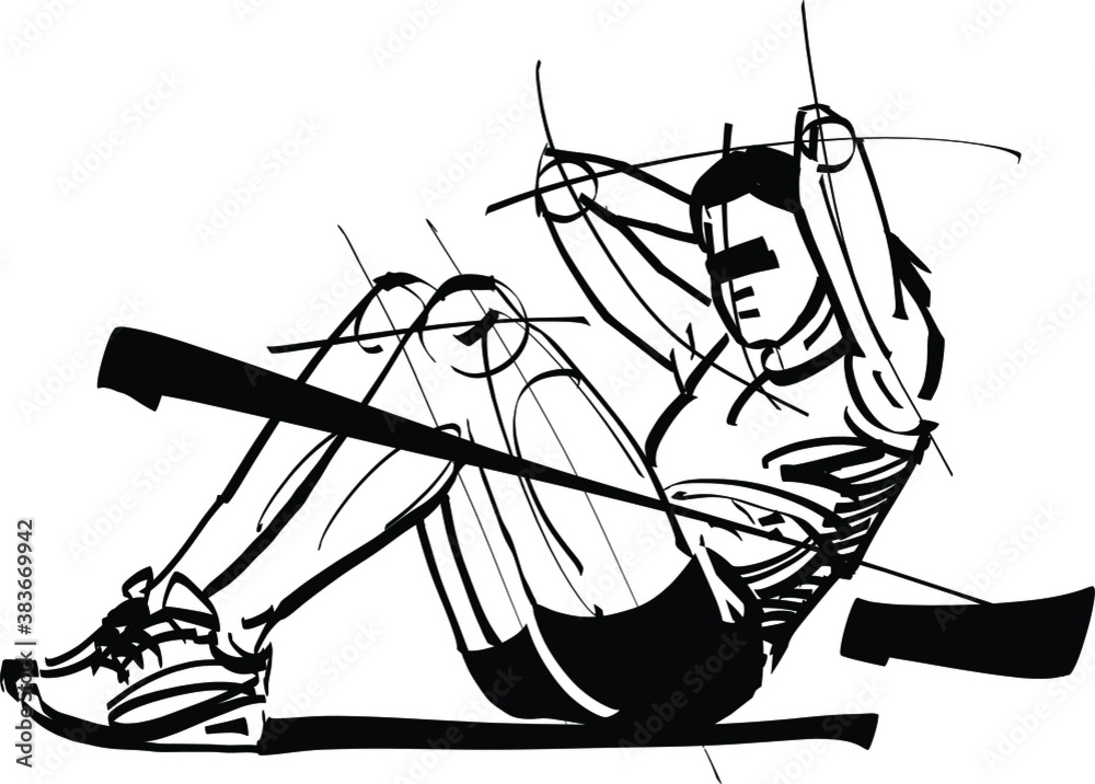 the vector illustration of the fit female athlete doing sit ups ...