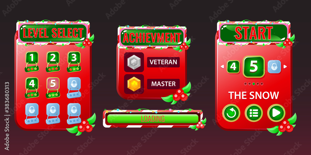 Set of Christmas game ui kit for 2d games Vector illustration Stock ...