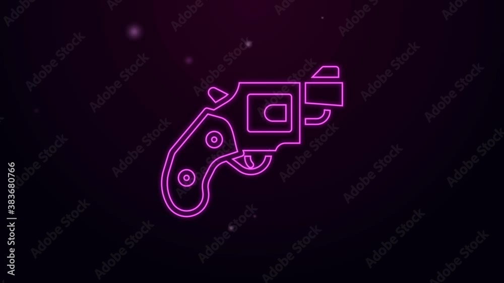 Vidéo Stock Glowing neon line Small gun revolver icon isolated on black ...