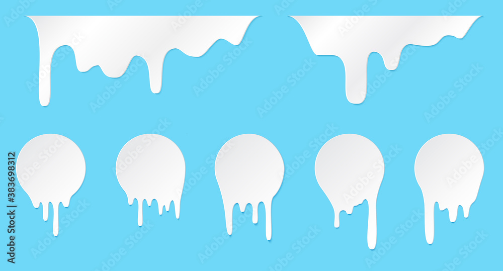 Melt drip stickers or circle milk labels. Vector liquid drops icons for ...