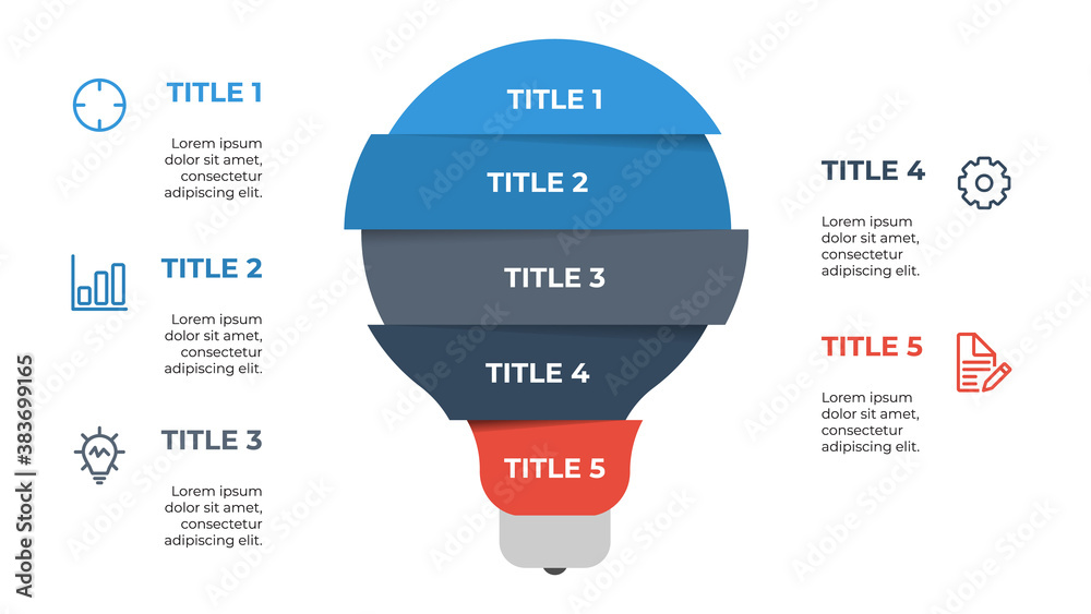 light bulb list infographic element vector with 5 points, steps ...