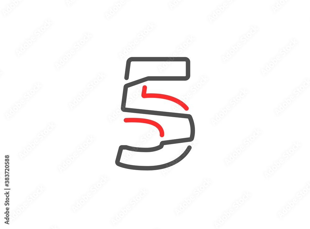 5 vector number. Modern trendy, creative style line design. For logo ...