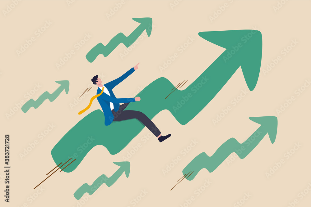 Stock market price rising up skyrocket in bull market, positive growing ...