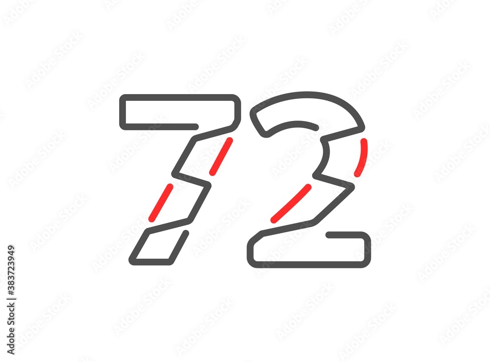 72 vector number. Modern trendy, creative style line design. For logo ...