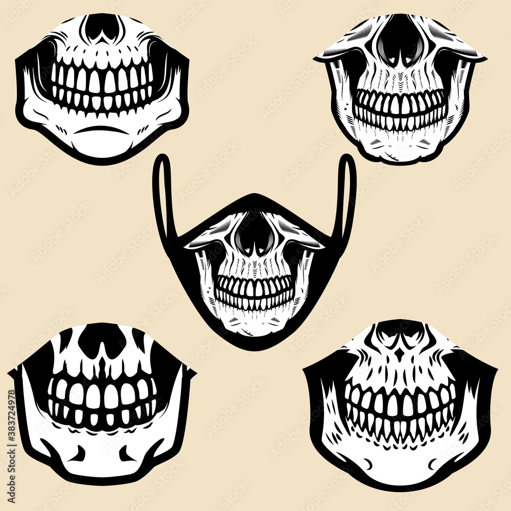 Set of illustrations of human jaw bone. For printing on face guard ...