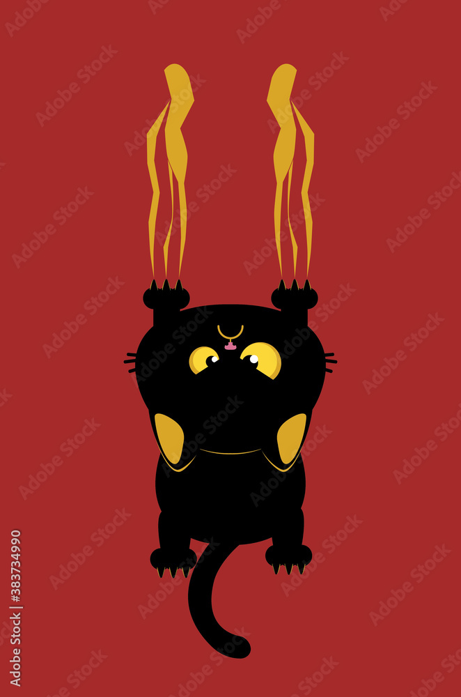 Angry black cat scratching Stock Vector | Adobe Stock