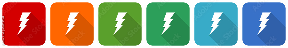 Bolt icon set, flat design vector illustration in 6 colors options for ...