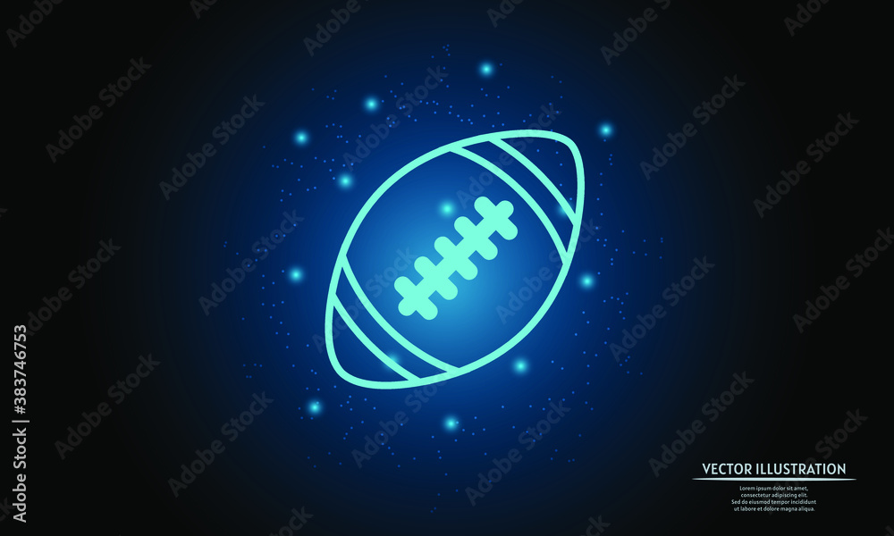 glowing american football on dark blue background of the space with ...
