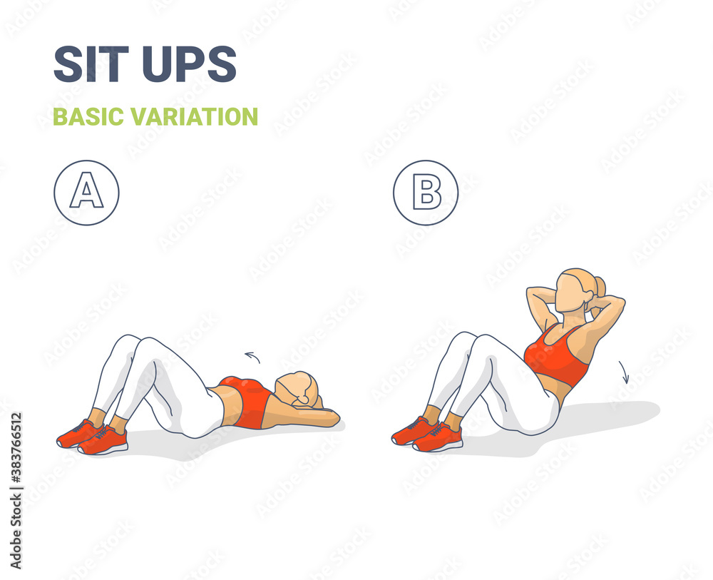 Sit Up Woman Workout Exercise Guide Colorful Concept Illustration ...
